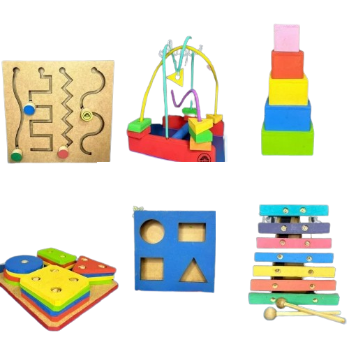Kit Atividades 6 Brinquedos Pedagógicos Educativos Madeira MDF- Primei